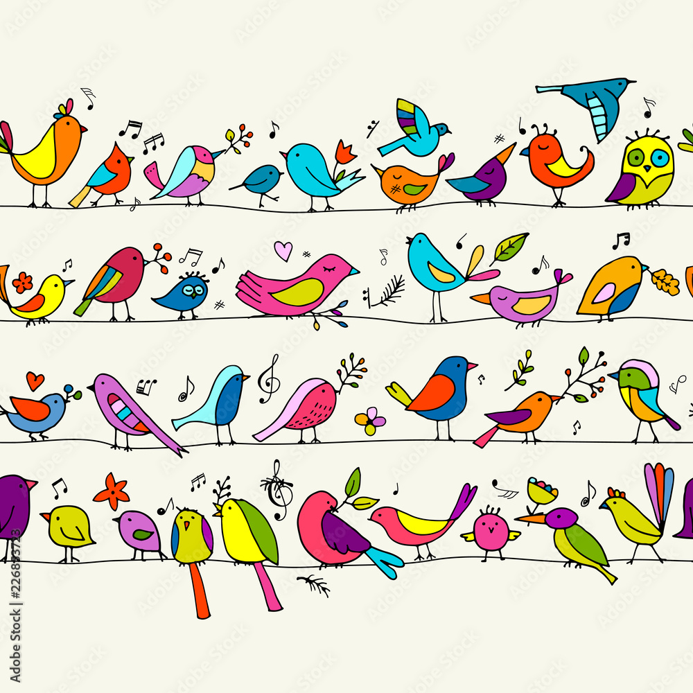 Birds family, seamless pattern for your design Stock Vector | Adobe Stock
