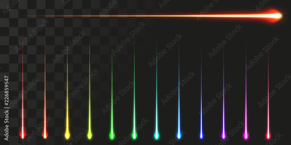 linear energy beam set. vector illustration of high speed particle ...