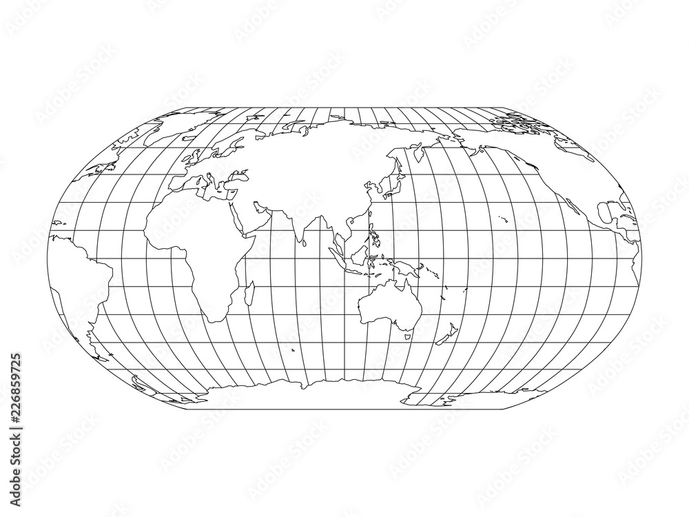 World Map in Robinson Projection with meridians and parallels grid ...