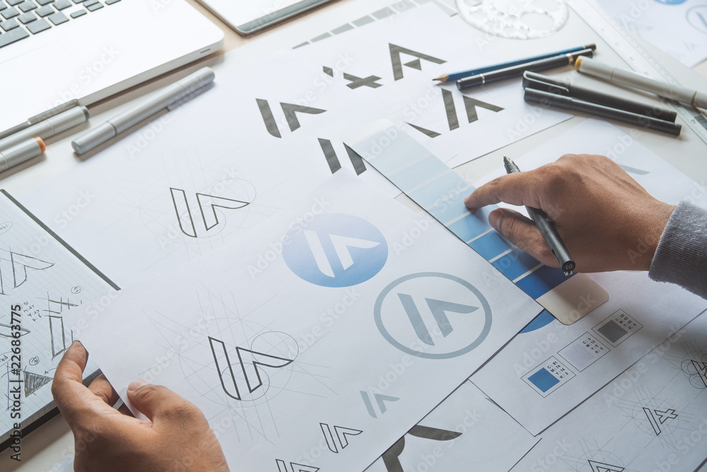 Graphic designer development process drawing sketch design creative ...