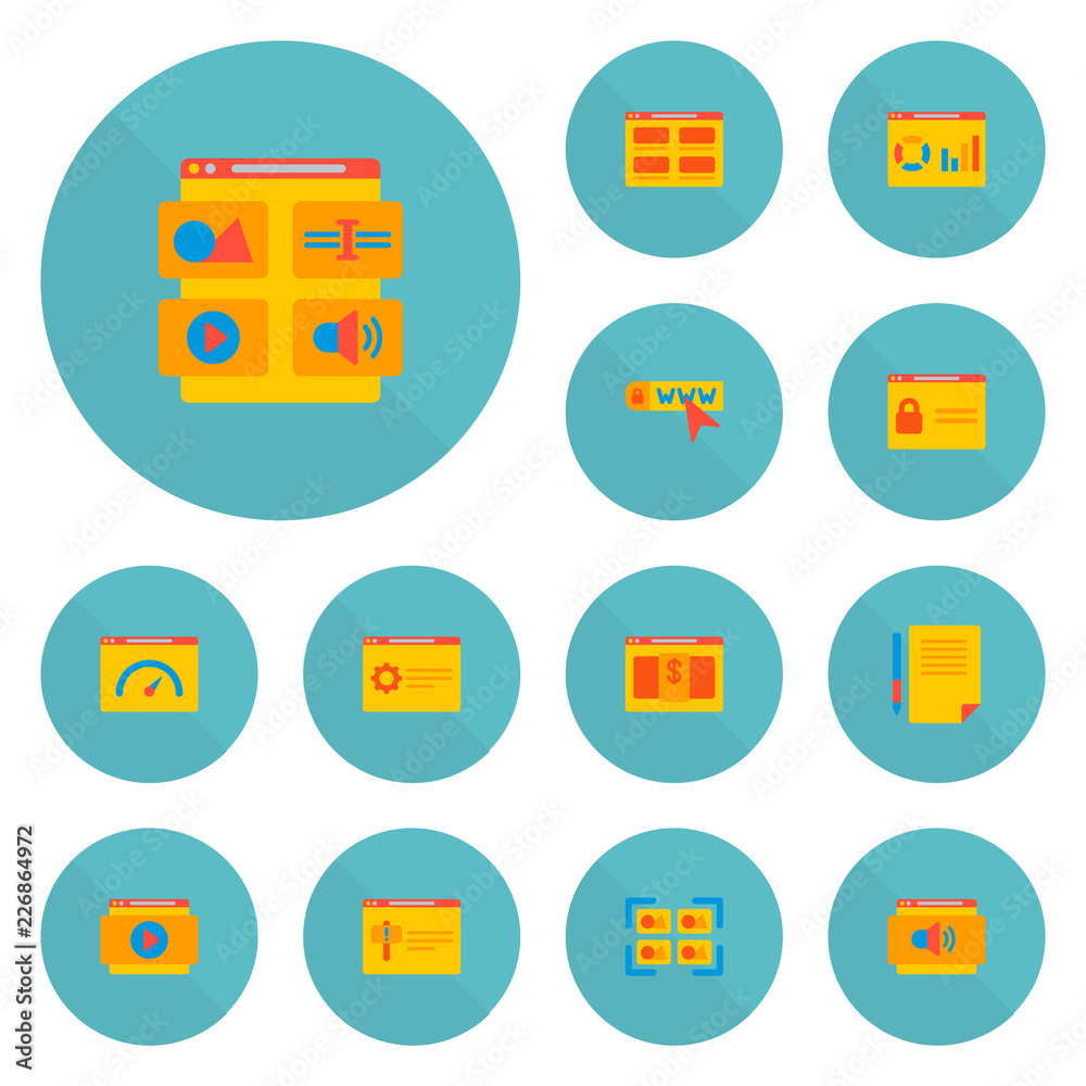 Set of website icons flat style symbols with portfolio, website content ...