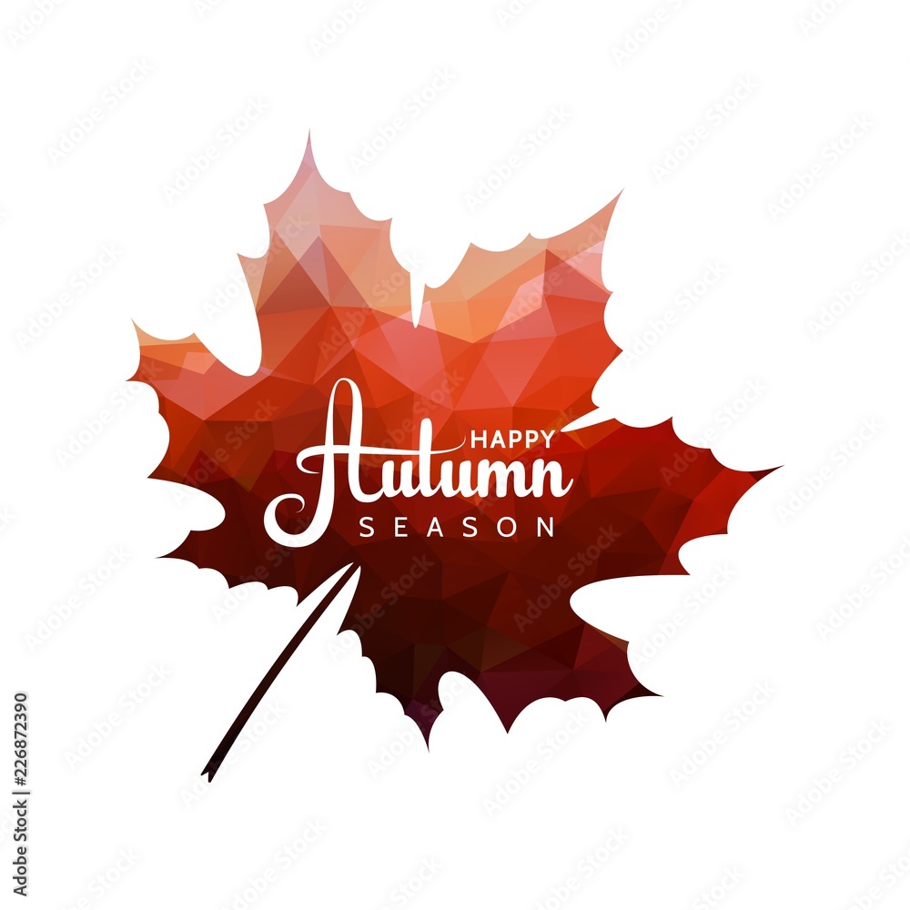 Vector maple leaf with red triangles texture and abstract text isolated ...