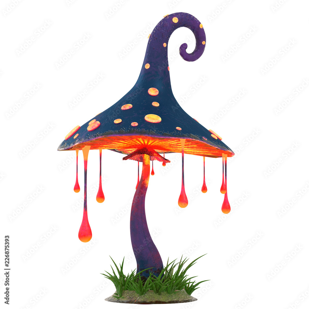 Cartoon Fantasy Magic Glowing Mushroom On White Isolated Background. 3d ...