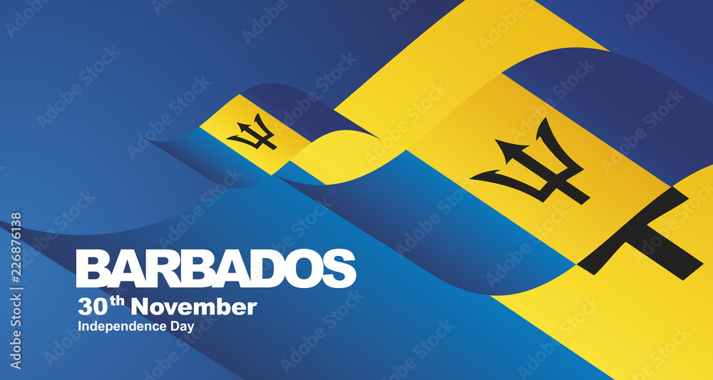 Barbados Independence Day flag ribbon landscape background Stock Vector ...