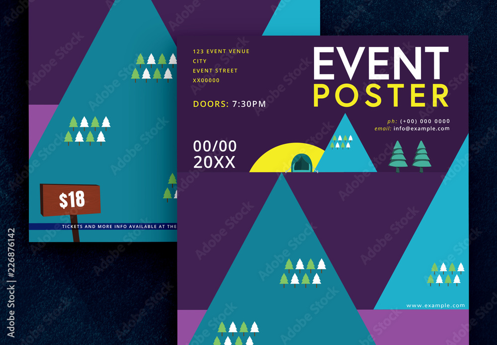 Event Flyer Layout with Camping Illustrations Stock Template | Adobe Stock