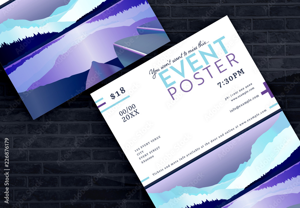 Event Flyer Layout with Mountain Illustration Stock Template | Adobe Stock
