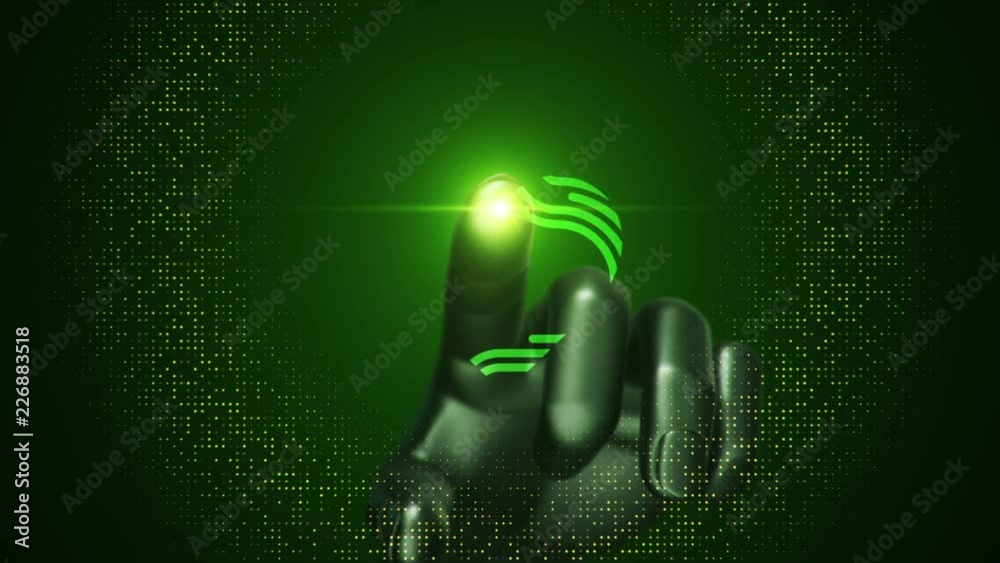 Animation touching finger of abstract human hand to touch screen and ...