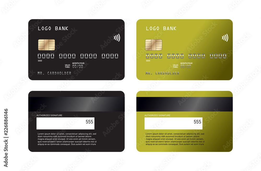 Realistic detailed credit cards set with colorful abstract design ...