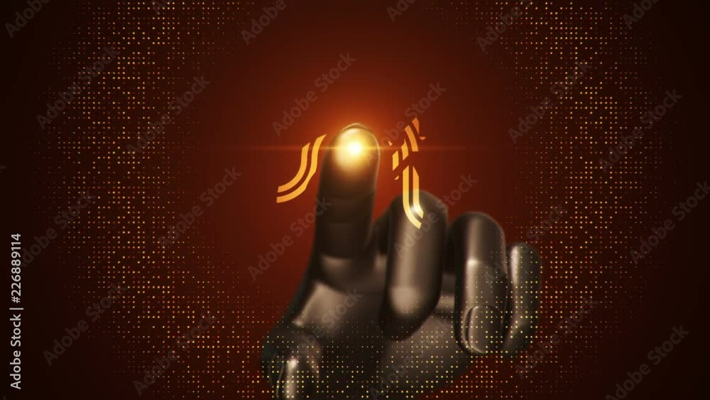 Animation touching finger of abstract human hand to touch screen and ...