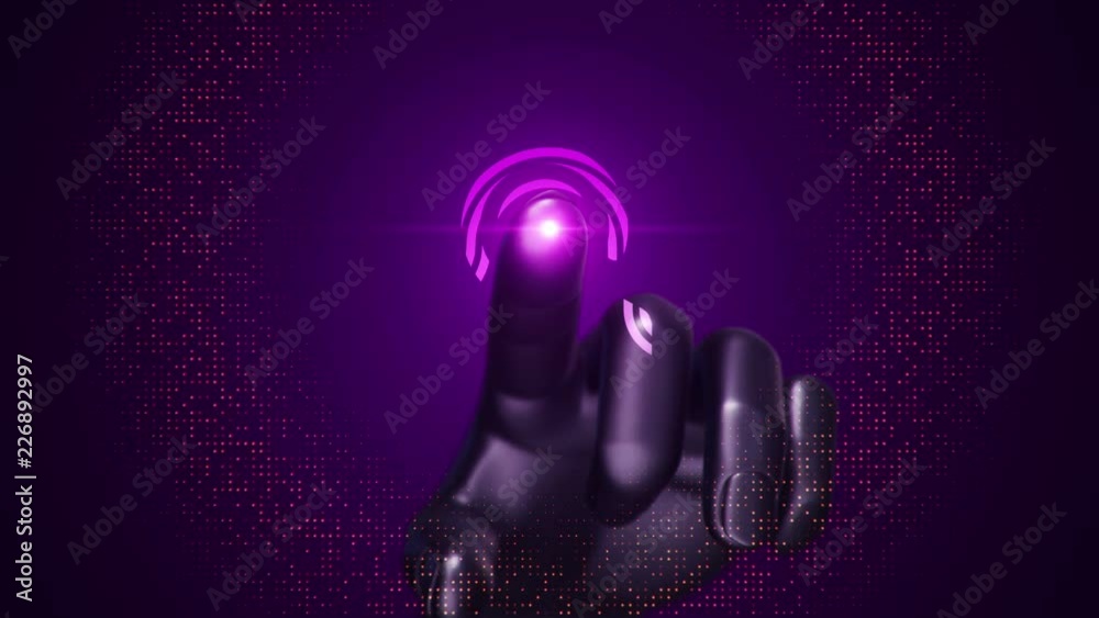 Animation touching finger of abstract human hand to touch screen and ...