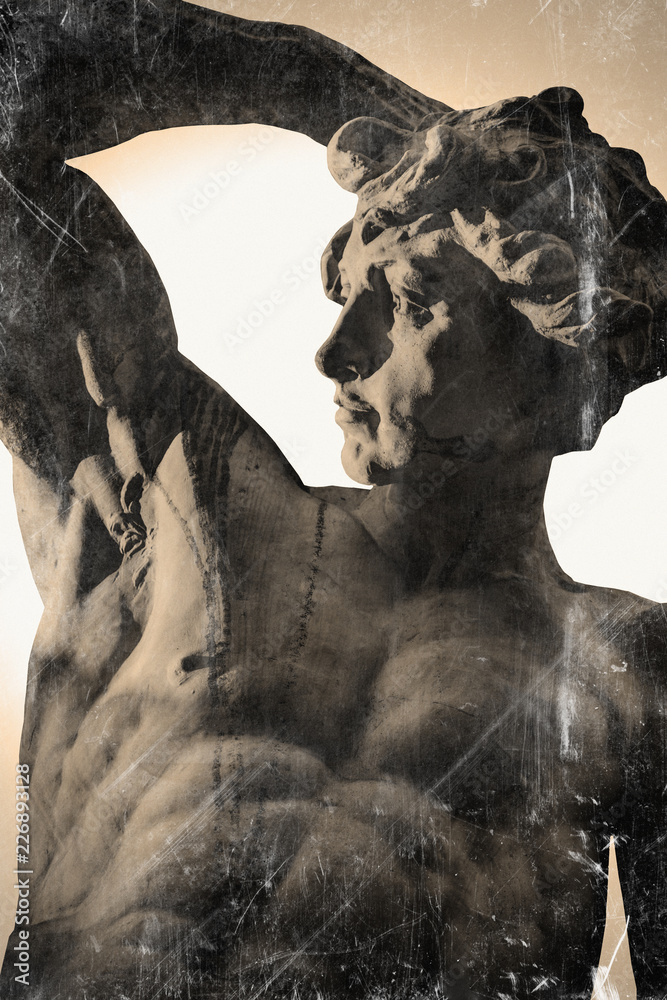 Antique statue of Prometheus in front of the light for mankind as a ...