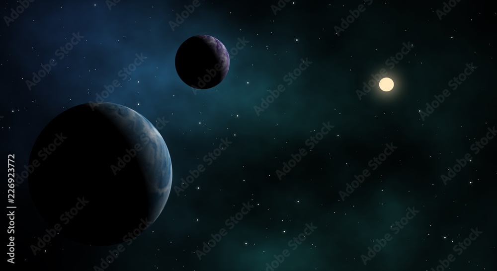 Exoplanets in an alien solar system illustration design background ...
