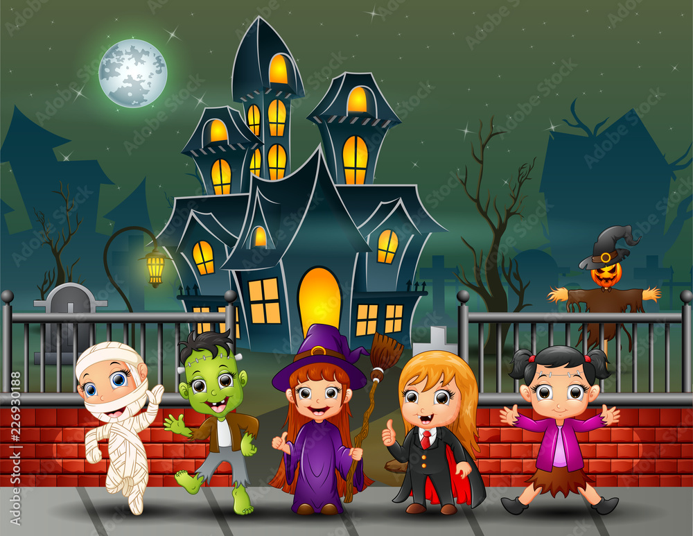 Cartoon happy kids on the halloween day Stock Vector | Adobe Stock