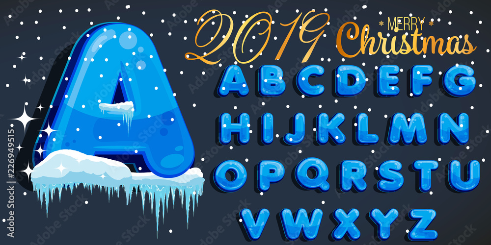 Winter vector alphabet with snow. Letter abc, ice cold font, season ...