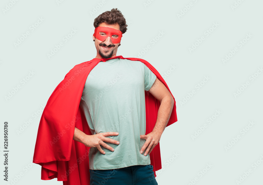 crazy man as a super hero smiling proudly and confidently with arms ...