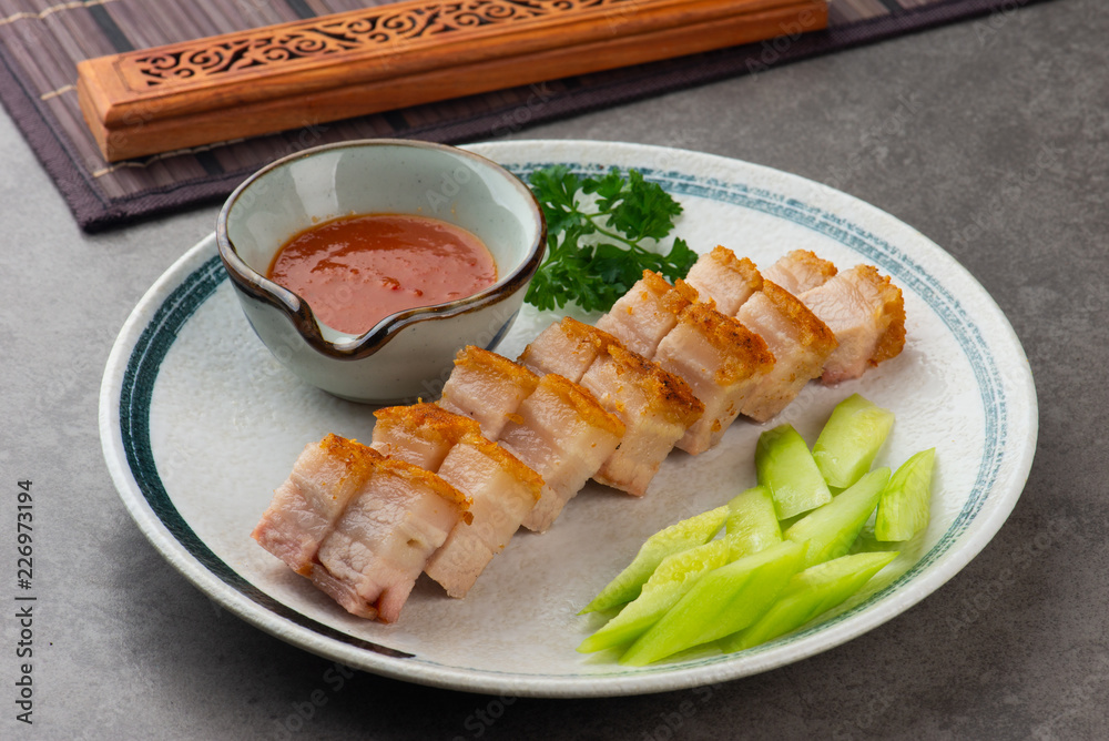 Siu Yuk or crispy roasted belly pork Chinese style Stock Photo | Adobe ...