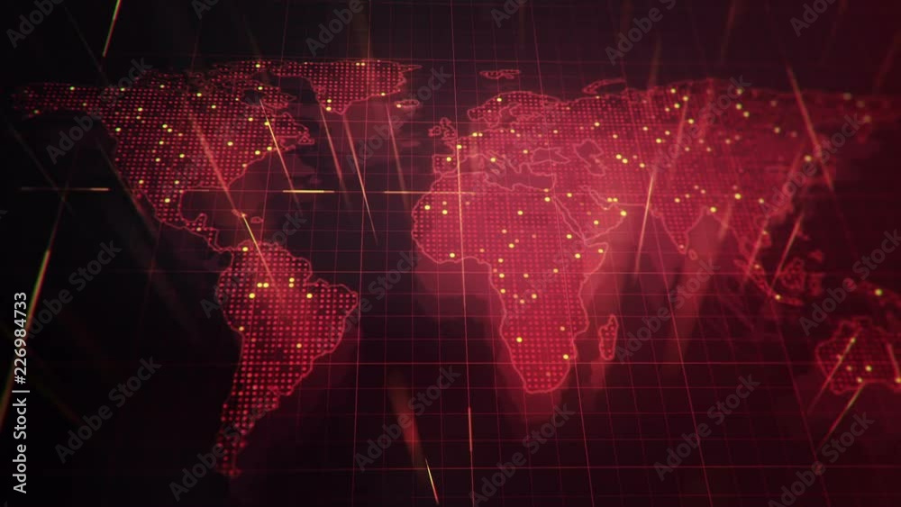 Abstract animation of World map in digital screen with colorful dots ...