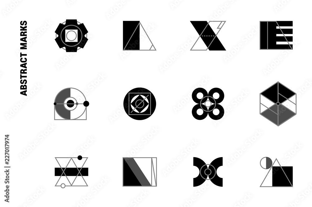Set of retro futuristic abstract sci-fi icons. Vector logo templates ...