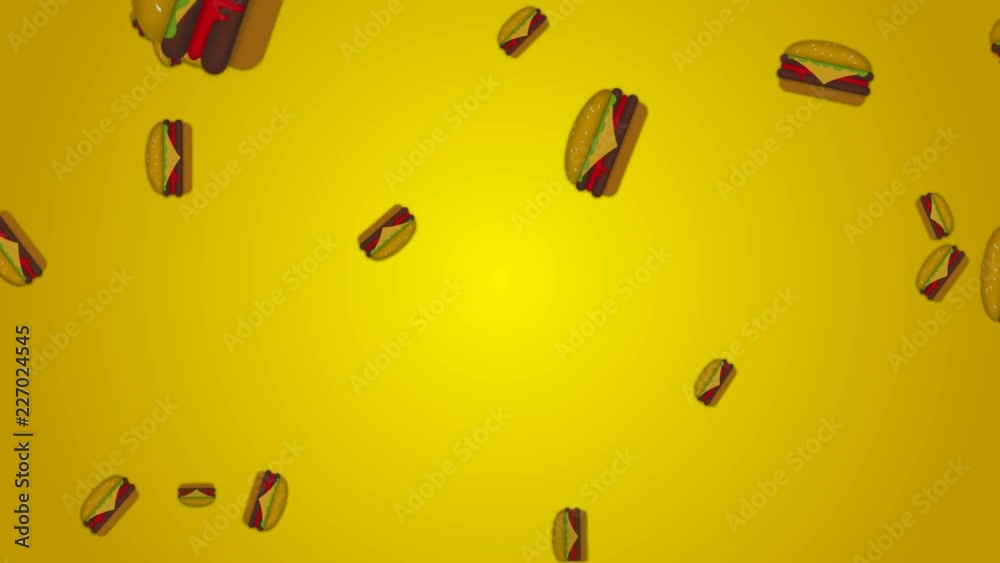 Falling Junk food on yellow background for motion graphics, birthday ...
