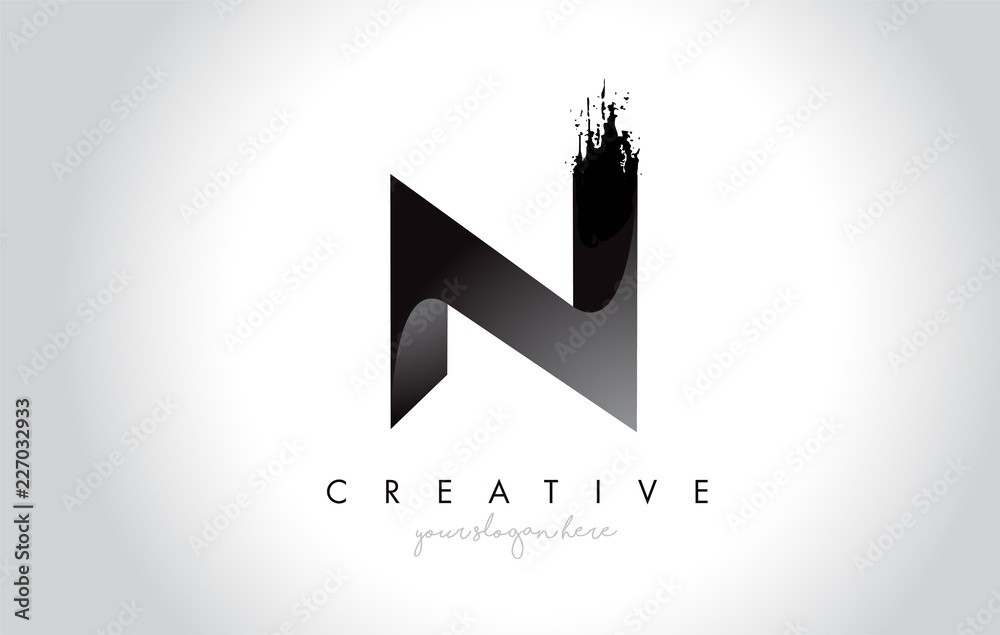 N Letter Design with Brush Stroke and Modern 3D Look. Stock Vector ...