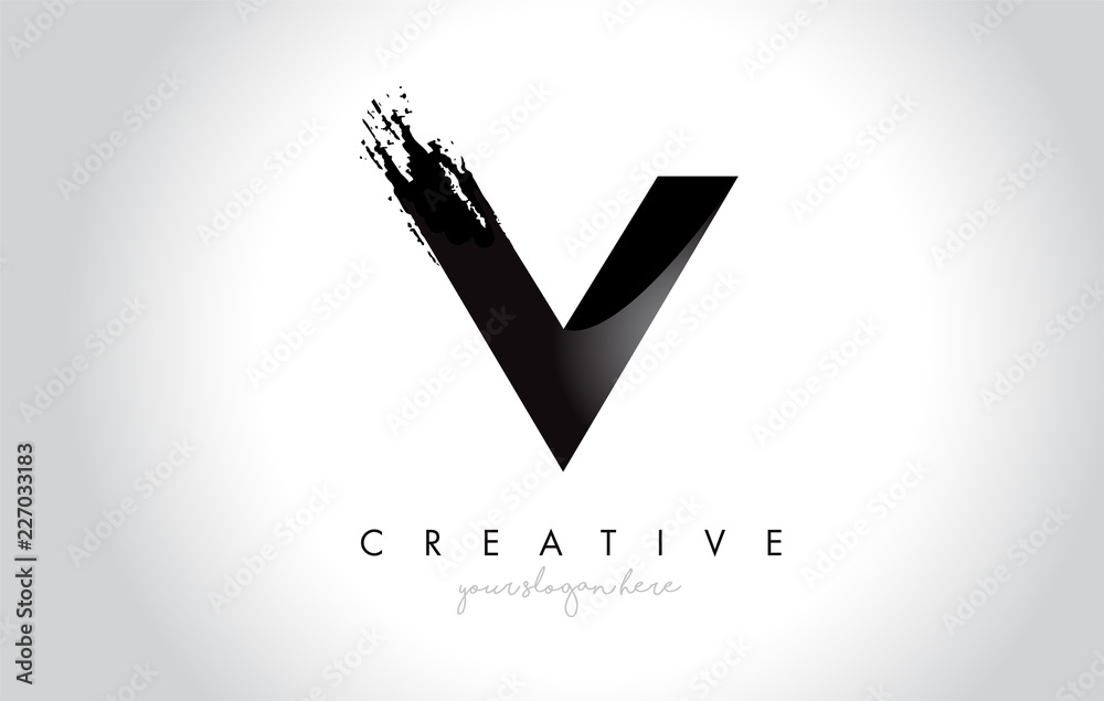 V Letter Design with Brush Stroke and Modern 3D Look. Stock Vector ...