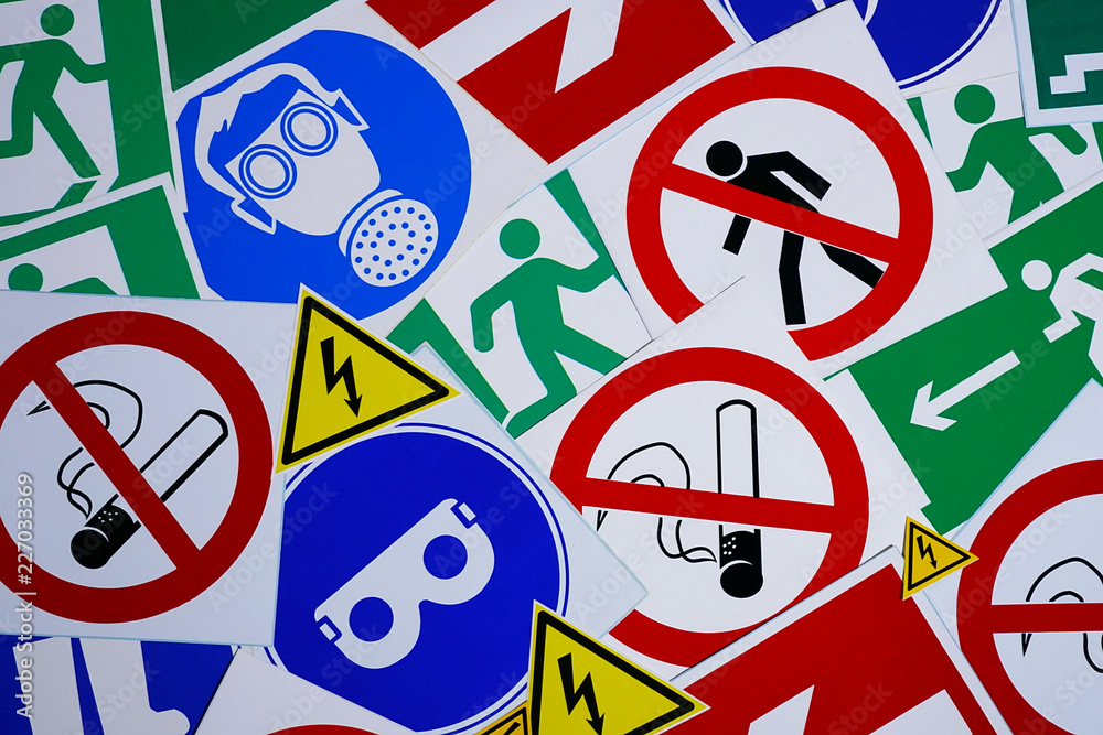 Safety signs and symbols. Health and safety signs and symbols in the ...