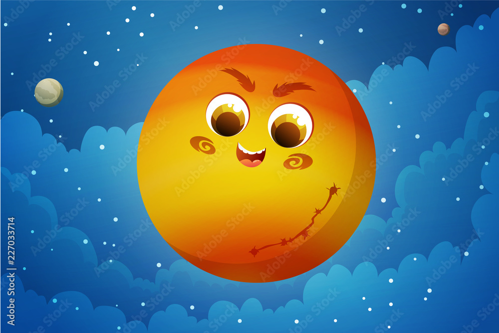 Cute planet mars cartoon on blue space background. Vector illustration ...
