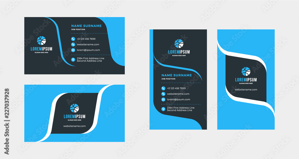Double-sided creative business card template. Portrait and landscape ...