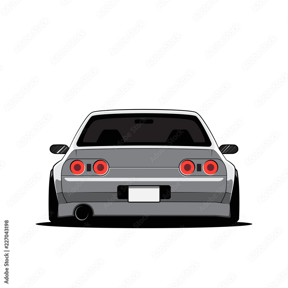 Poster Cartoon japan tuned car isolated. Back view. Vector illustration ...