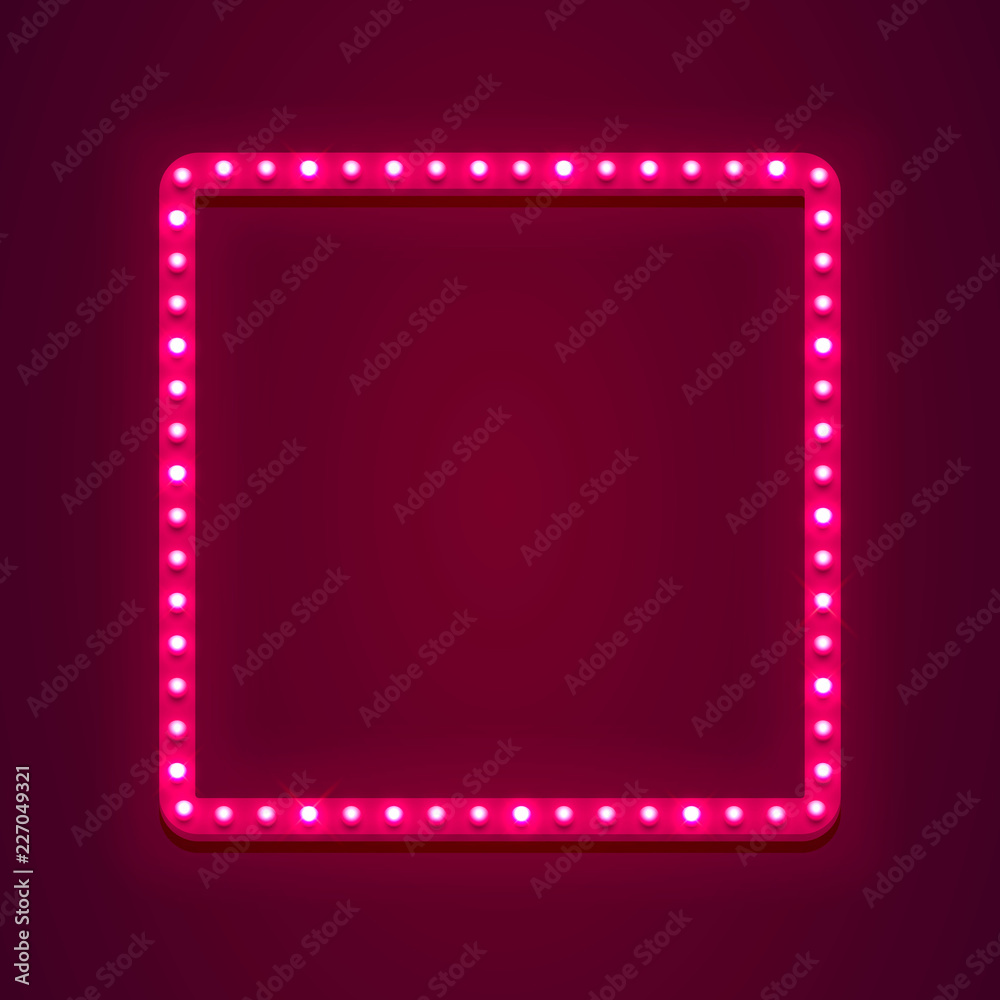 Neon frame sign in the shape of a square. template design element ...