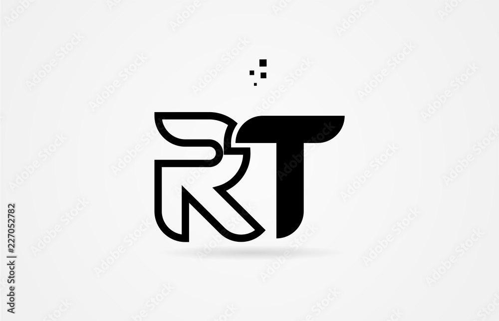 black and white alphabet letter rt r t logo icon design Stock Vector ...