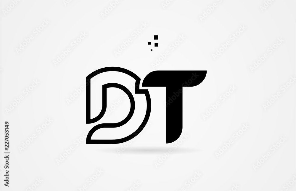 black and white alphabet letter dt d t logo icon design Stock Vector ...