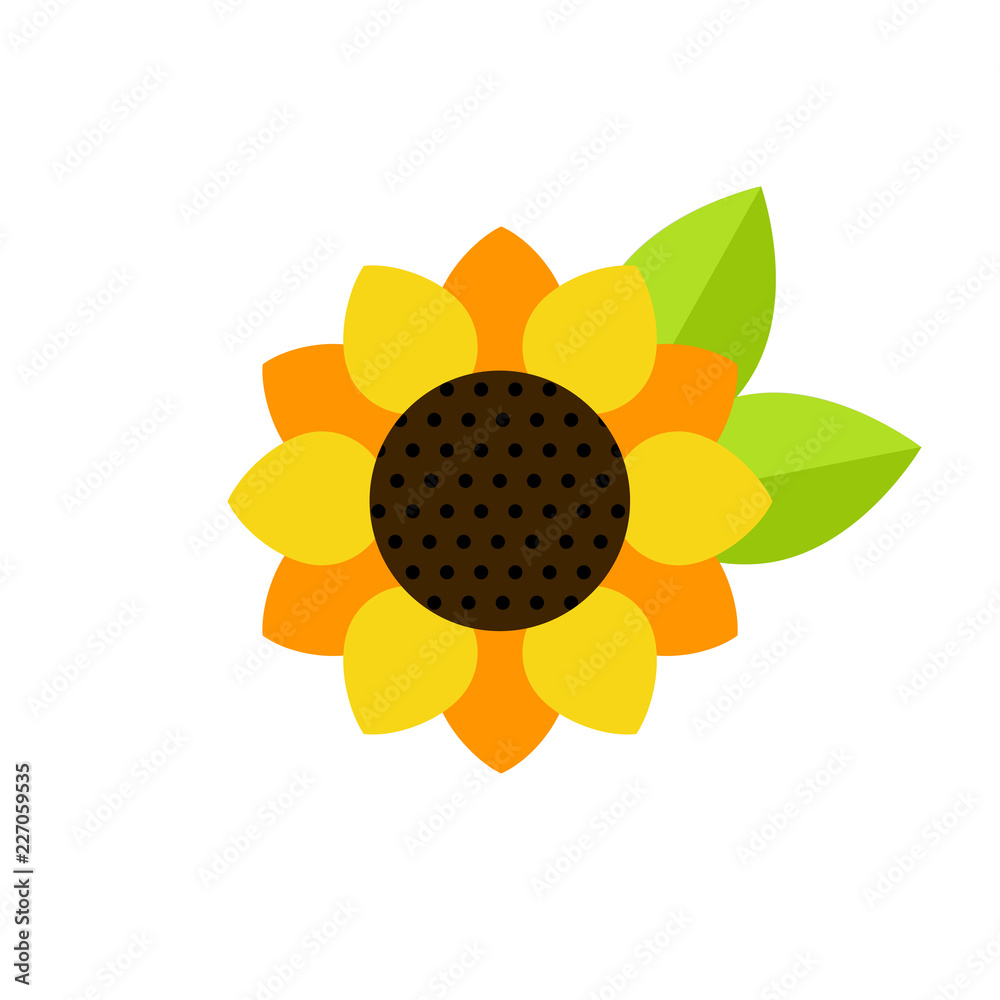 cartoon cute sunflower vector image with leaves Stock Vector | Adobe Stock