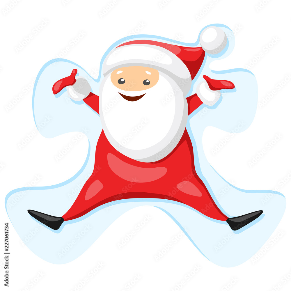 Santa Claus character. Happy Santa Claus making a snow angel, top view ...