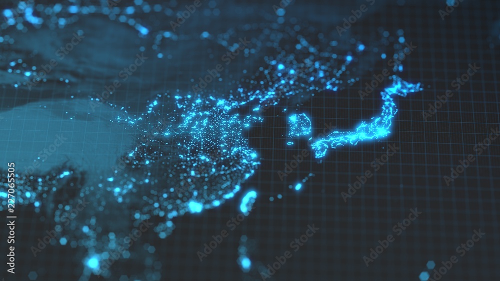 dark earth map with glowing details of city and human population ...
