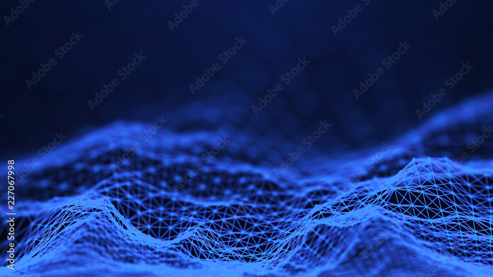 Data technology illustration. Wave with connecting dots and lines on ...