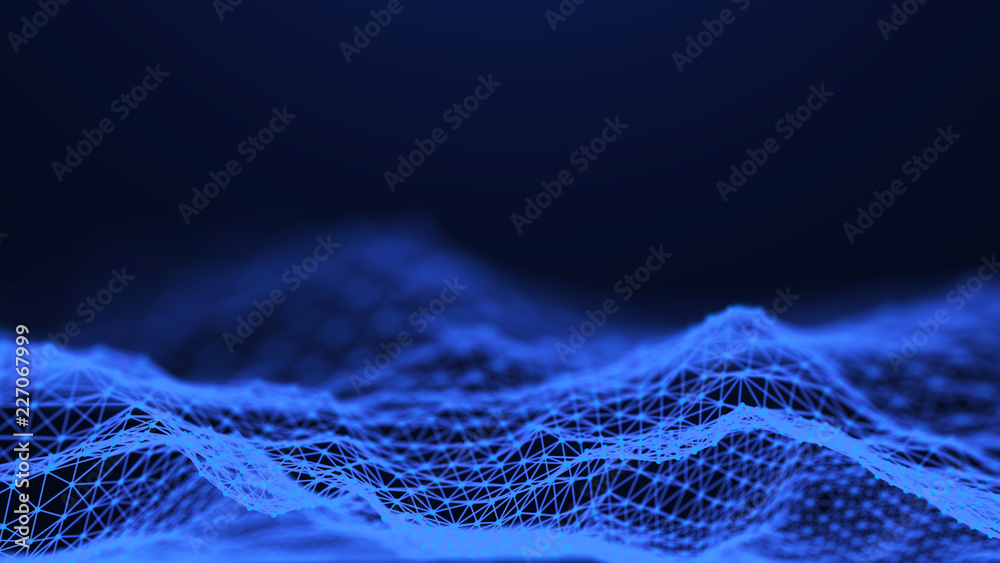 Data technology illustration. Wave with connecting dots and lines on ...