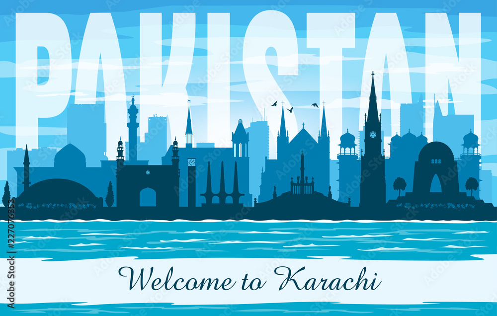 Karachi Pakistan city skyline vector silhouette Stock Vector | Adobe Stock
