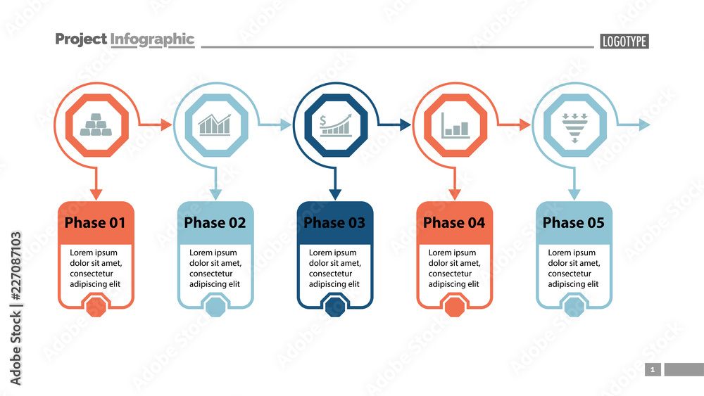 Five options process chart slide template. Business data. Workflow ...