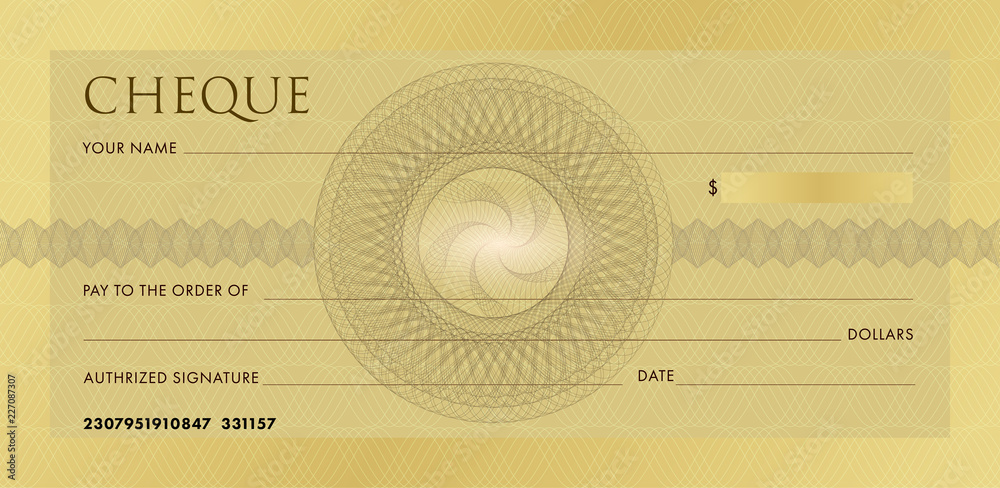 Check template, Chequebook template. Blank gold business bank cheque ...
