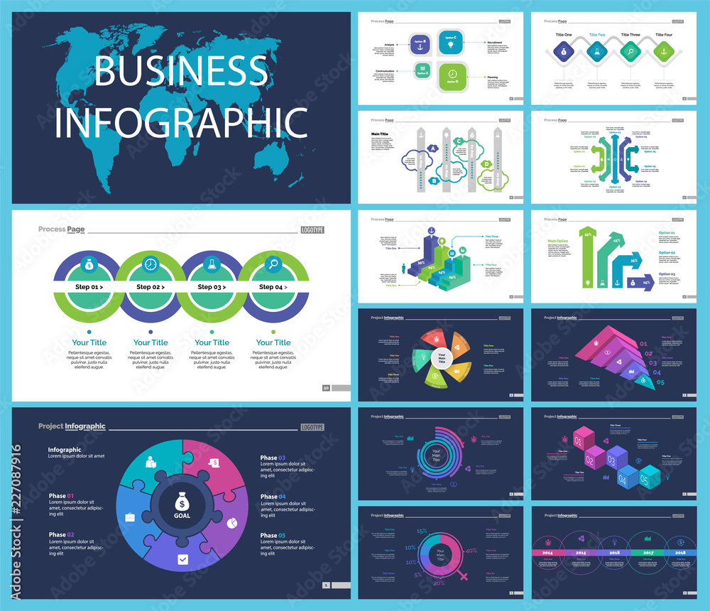 Creative infographic diagrams with geometric elements for project ...