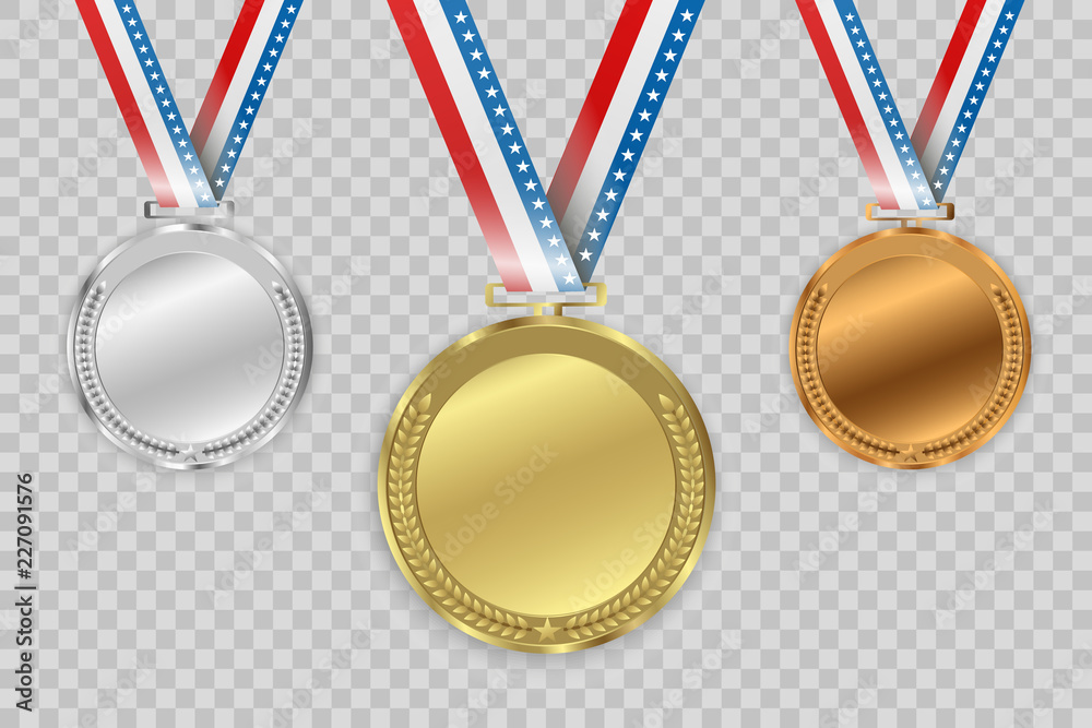Set of gold, bronze and silver. Award medals isolated on transparent ...