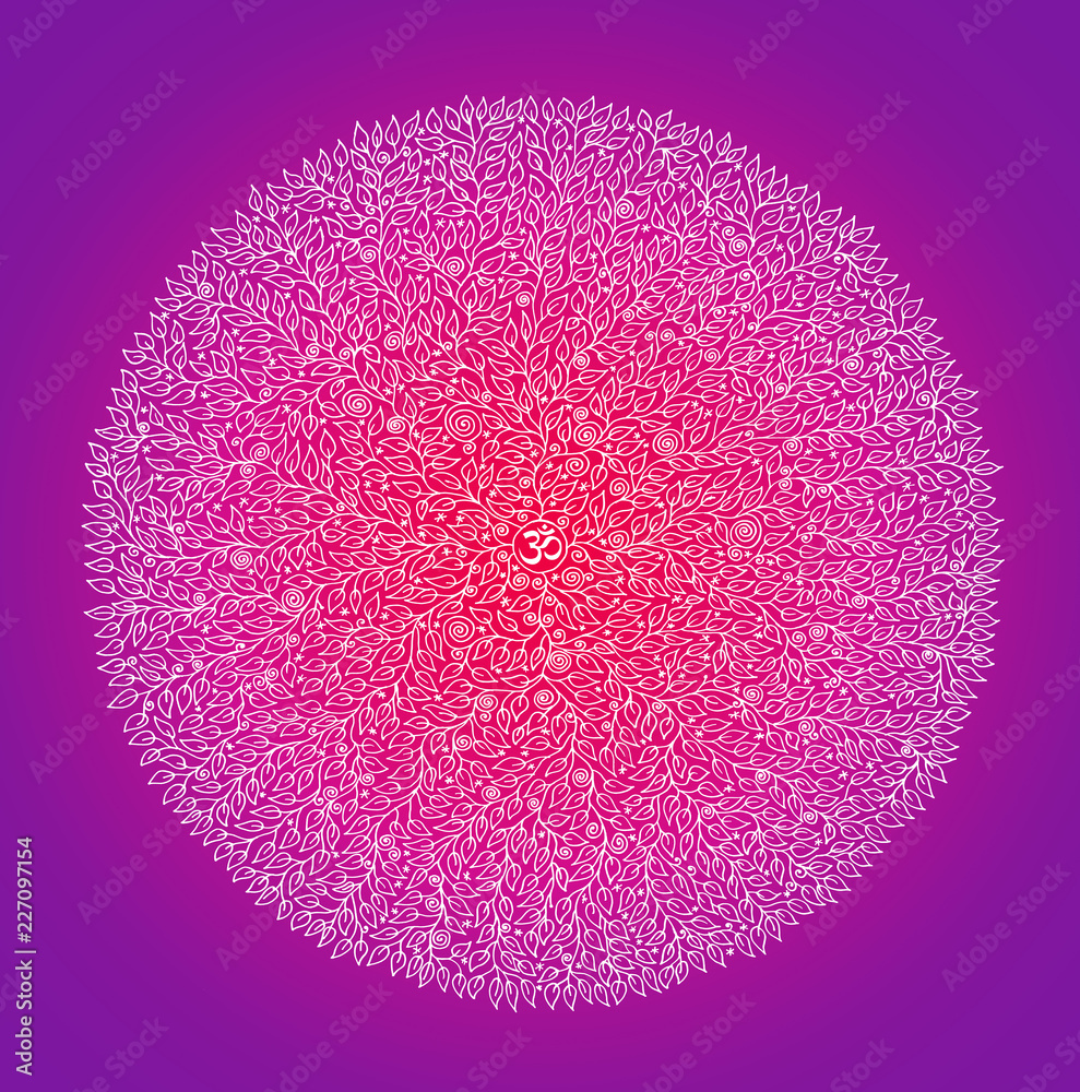 Mandala 1000 leaves on a colorful background in the colors of red ...