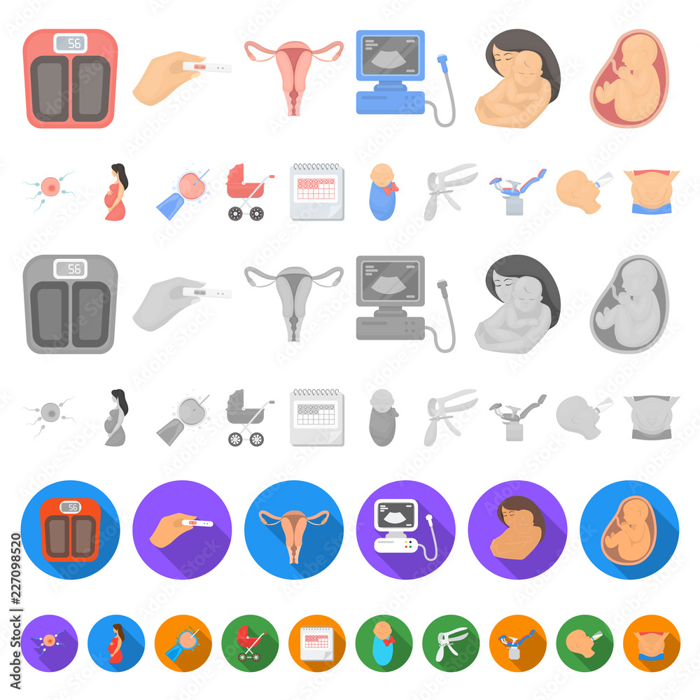 Woman and pregnancy cartoon icons in set collection for design ...