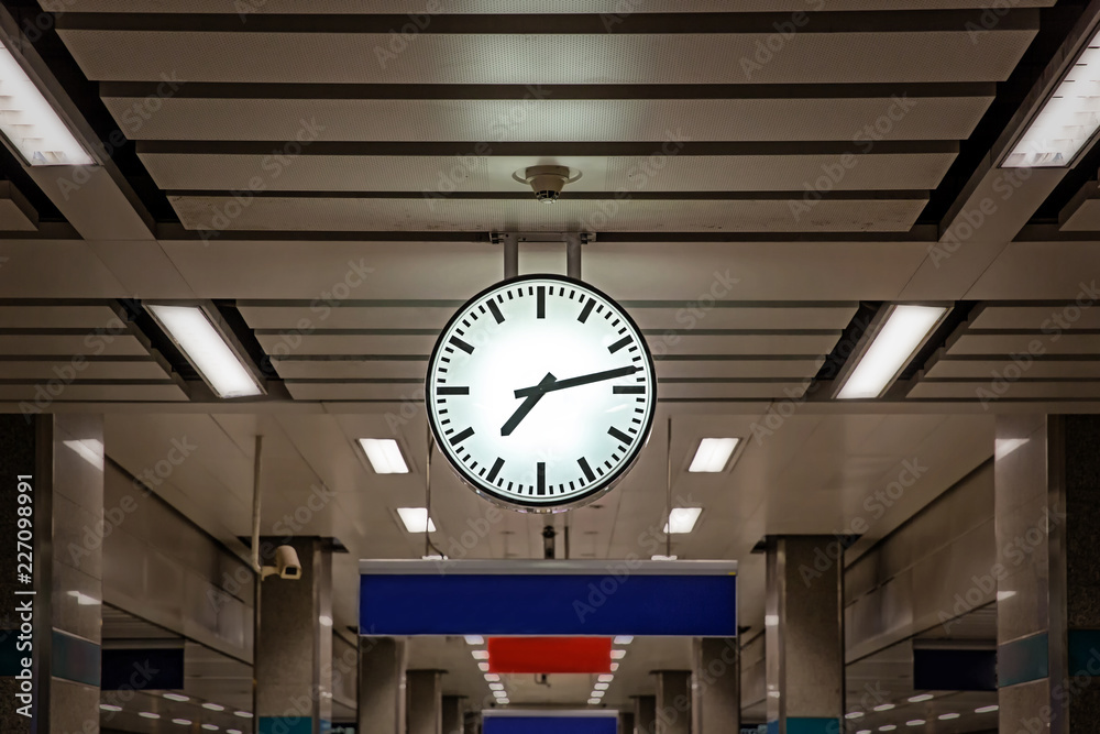 Clock at subway station. Public clock in railway station. A big clock ...