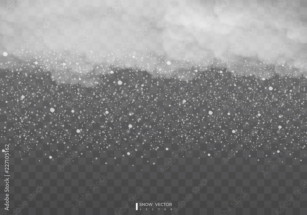 Falling snow on a transparent background. Snow clouds or shrouds. Fog ...
