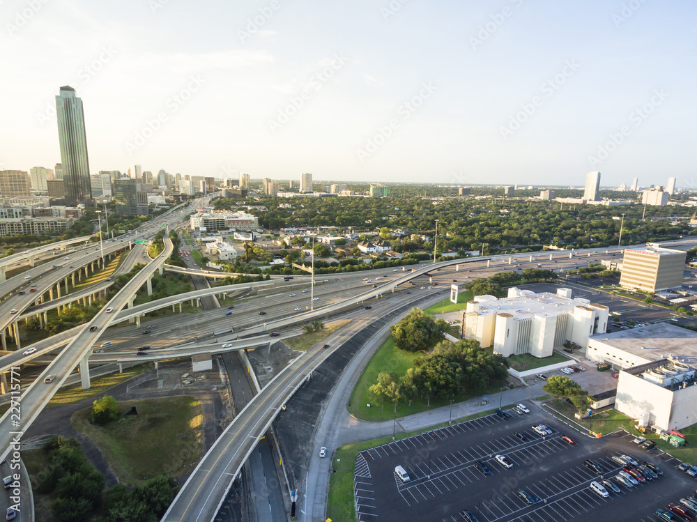 Aerial Interstate I-610 freeway massive intersection and Houston ...