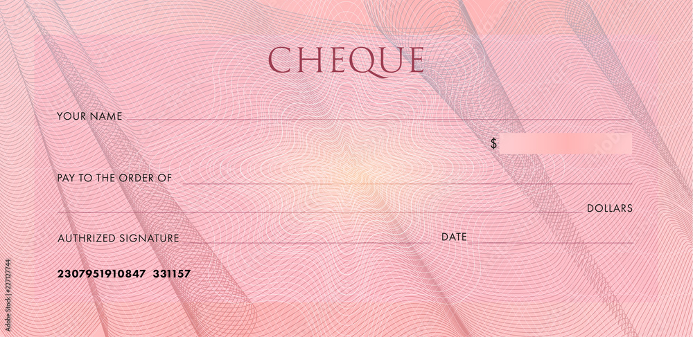 Check template, Chequebook template. Blank pink business bank cheque ...