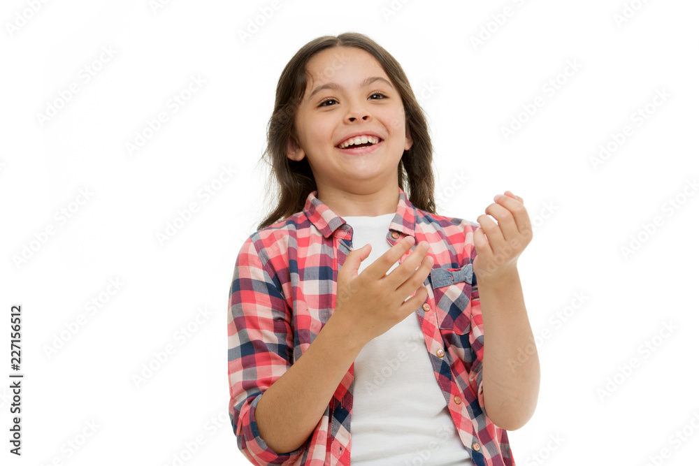 Childhood and happiness concept. Kid with cheerful face and brilliant ...