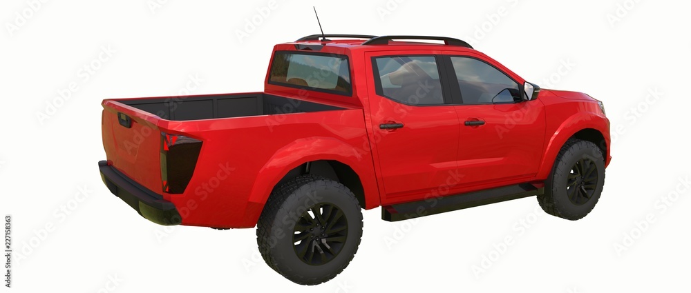 Red commercial vehicle delivery truck with a double cab. Machine ...
